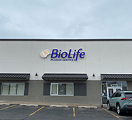 Front entrance sign of BioLife Plasma Services plasma donation center ...