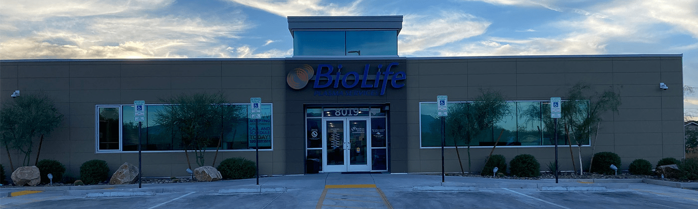 Flag flying at BioLife Plasma Services plasma donation center in Tucson ...