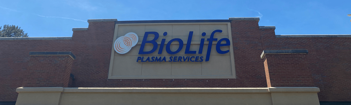 Front entrance of BioLife Plasma Services plasma donation center in ...