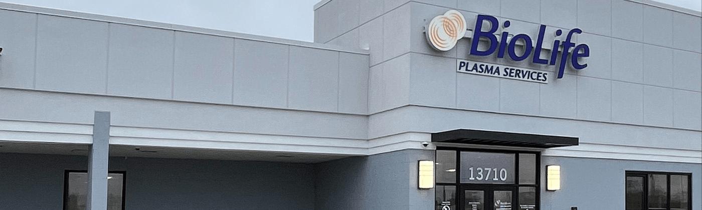 Standard BioLife Plasma Services sign and plasma donation center.