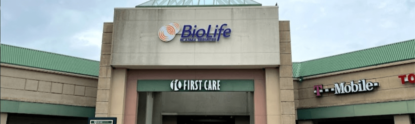 Standard BioLife Plasma Services sign and plasma donation center.