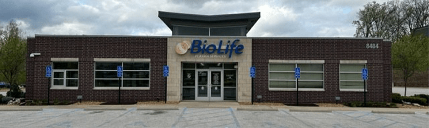Standard BioLife Plasma Services sign and plasma donation center.