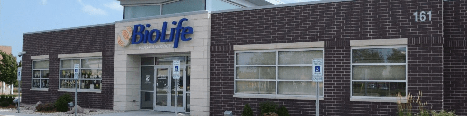 Front entrance of BioLife Plasma Services plasma donation center in ...