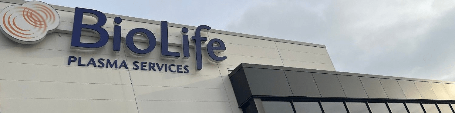 Standard BioLife Plasma Services sign and plasma donation center.