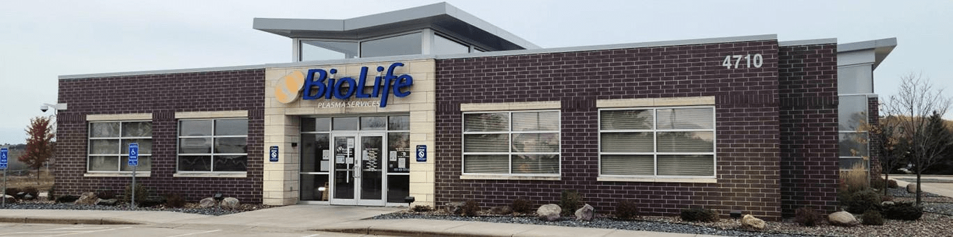 Front entrance of BioLife Plasma Services plasma donation center in Eau ...