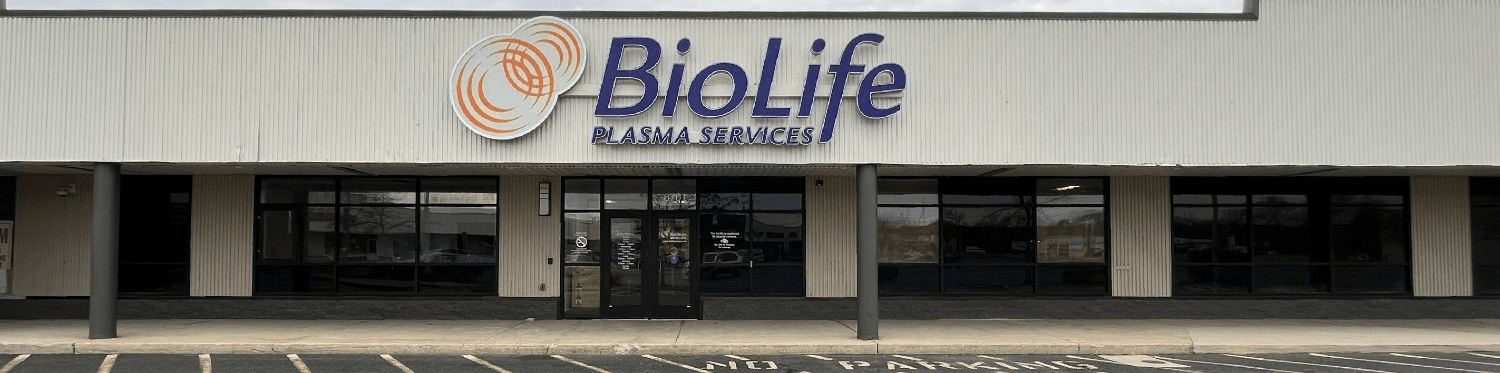 Standard BioLife Plasma Services sign and plasma donation center.