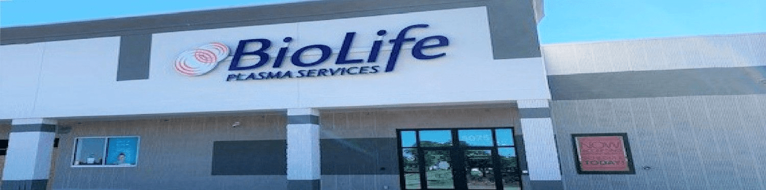 Standard BioLife Plasma Services sign and plasma donation center.