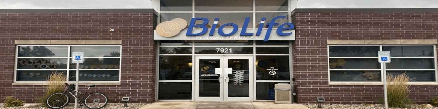 Front entrance of BioLife Plasma Services plasma donation center in ...