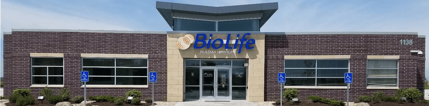 Front entrance of BioLife Plasma Services plasma donation center in ...