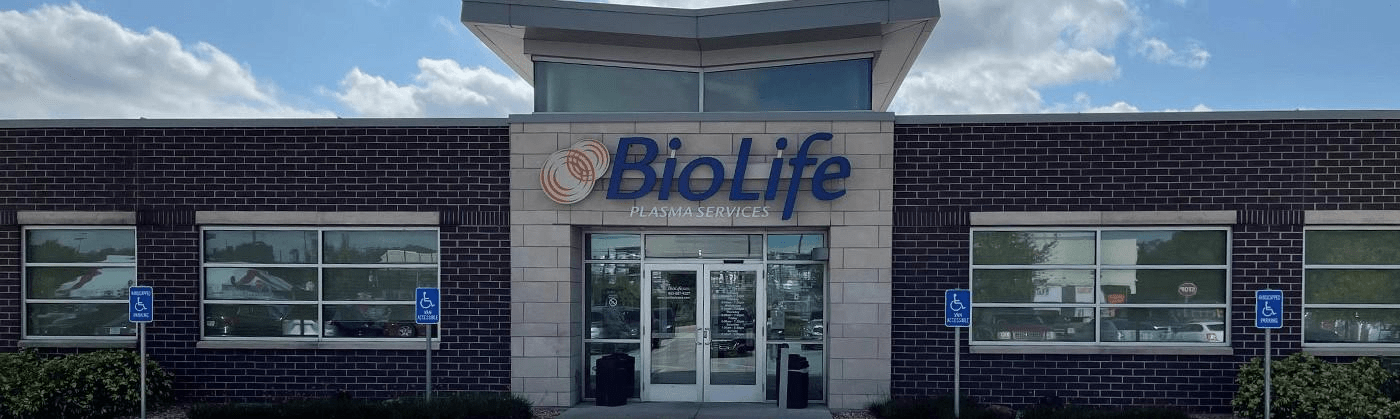 Front entrance of BioLife Plasma Services plasma donation center in ...