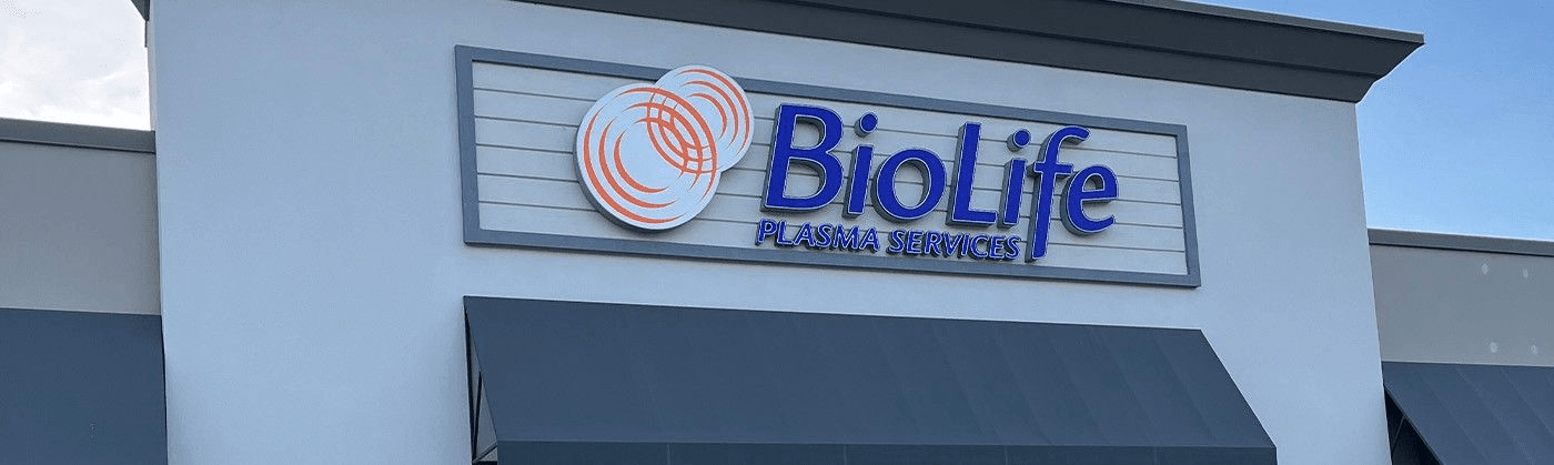 Front entrance of BioLife Plasma Services plasma donation center in ...