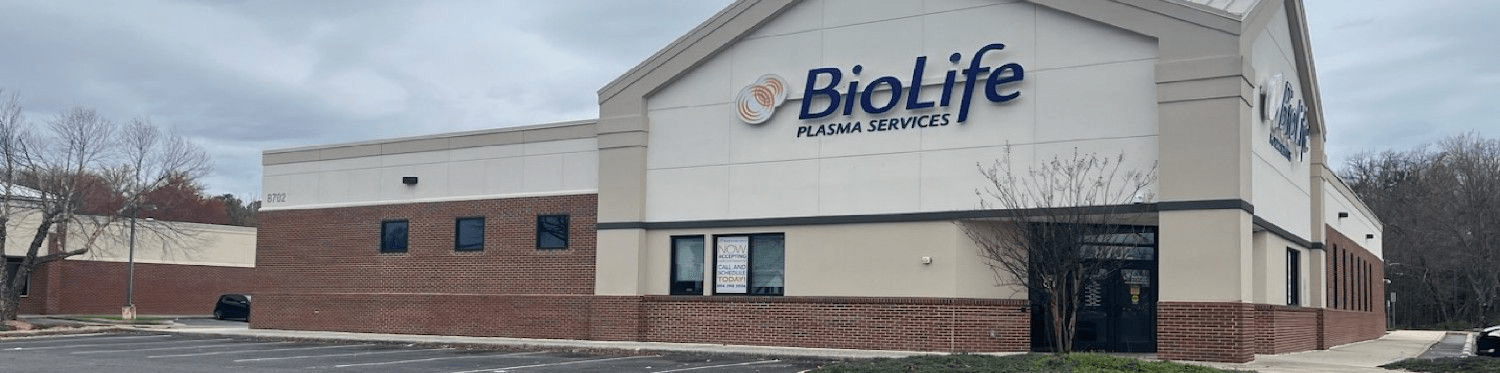 Front entrance signs of BioLife Plasma Services plasma donation center ...