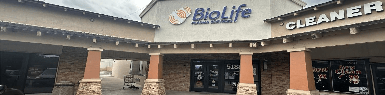 Standard BioLife Plasma Services sign and plasma donation center.