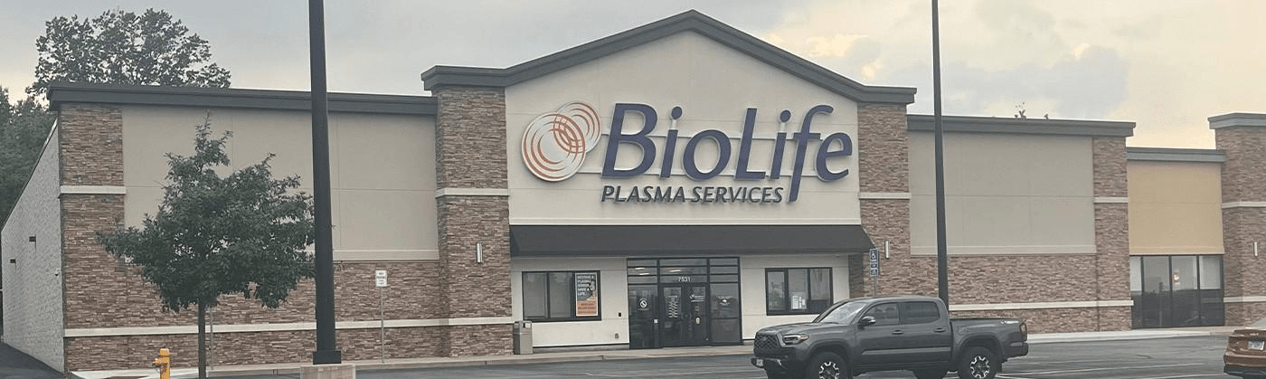 Standard BioLife Plasma Services sign and plasma donation center.