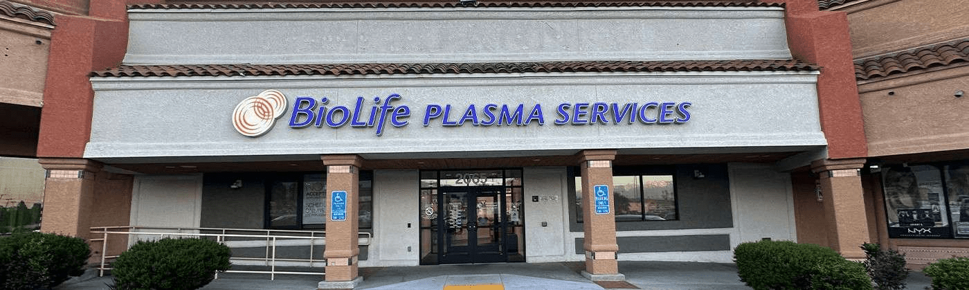 Standard BioLife Plasma Services sign and plasma donation center.