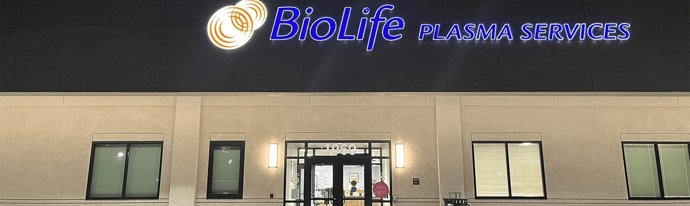 Standard BioLife Plasma Services sign and plasma donation center.