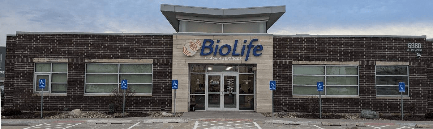 Parking lot view of BioLife Plasma Services plasma donation center in ...