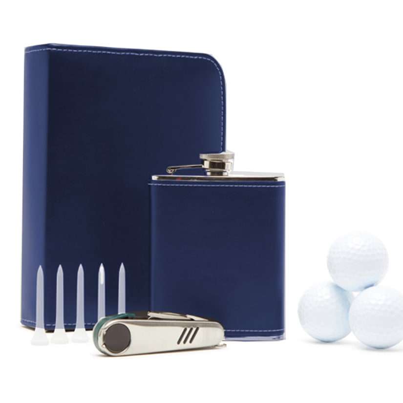 Personalized Hole In One Black Golf Kit With Flask - Navy