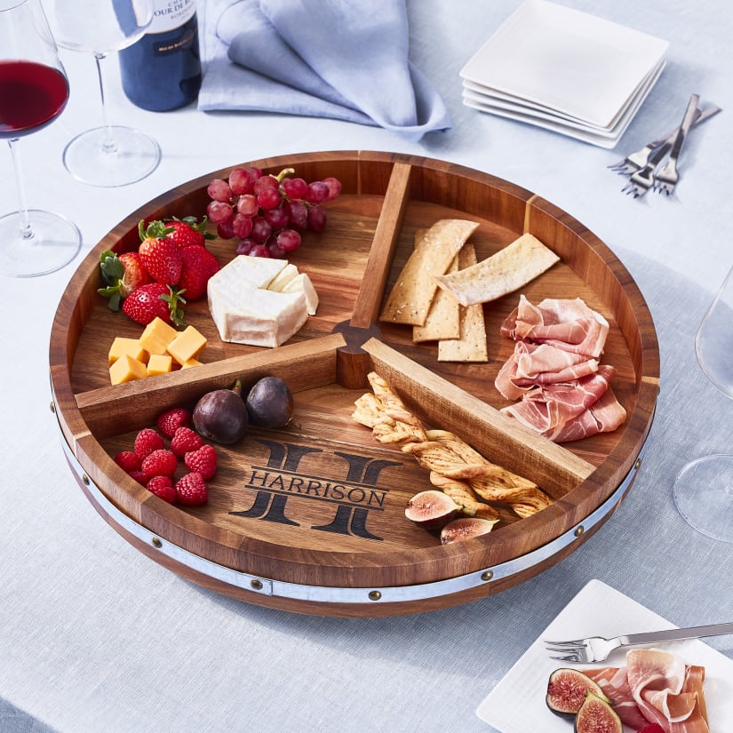 Personalized Barrel-Inspired 18” Lazy Susan Cheese Board with Divider