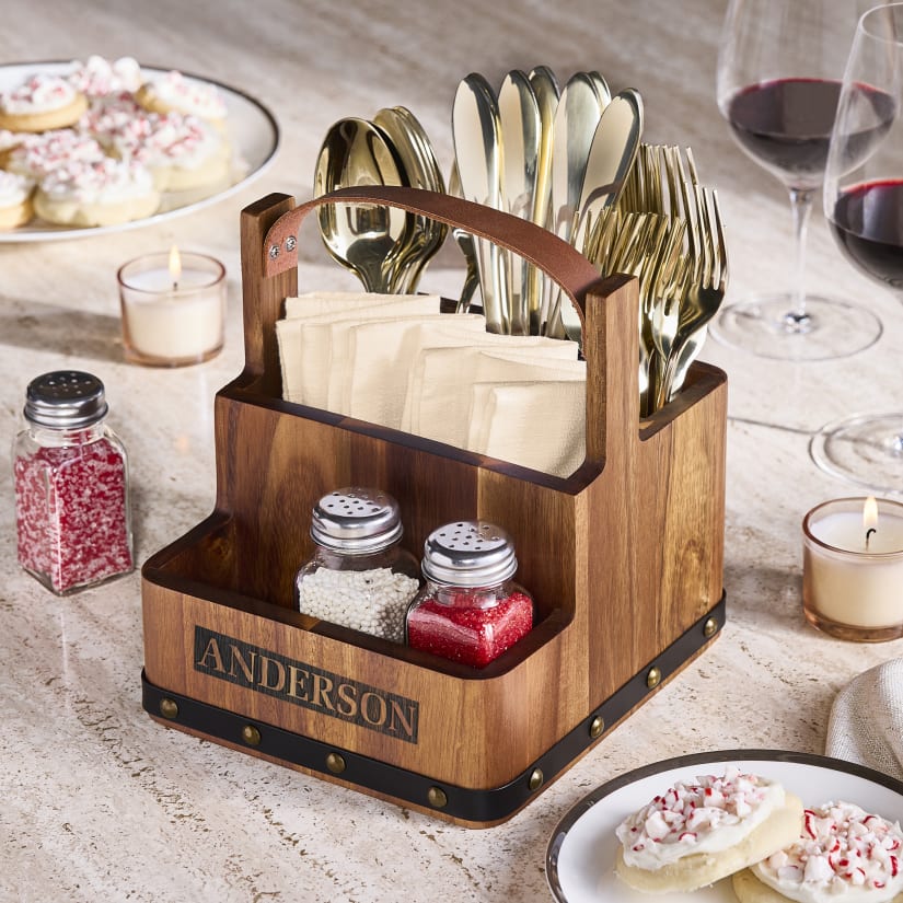 Barrel-Inspired Wine Country Flatware and Spice Caddy - 4-Piece Set