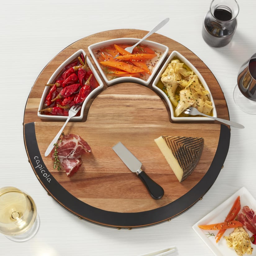 Barrel-Inspired Acacia Wood and Chalkboard Swivel Cheeseboard Set - Not ...