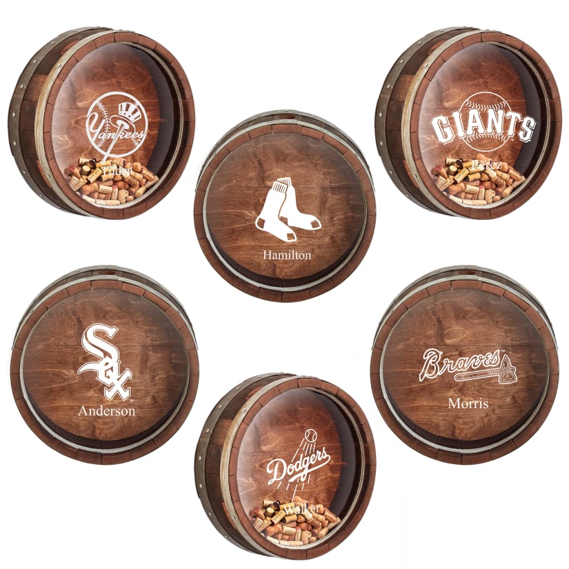 Personalized MLB Reclaimed 7-inch Deep Wine Barrel Head Cork Catcher