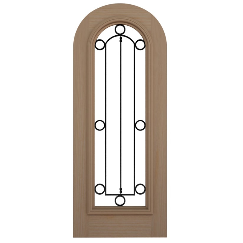 Tuscan arched, 36X96, Wheat Stain, satin nickel hinges, swing in/left
