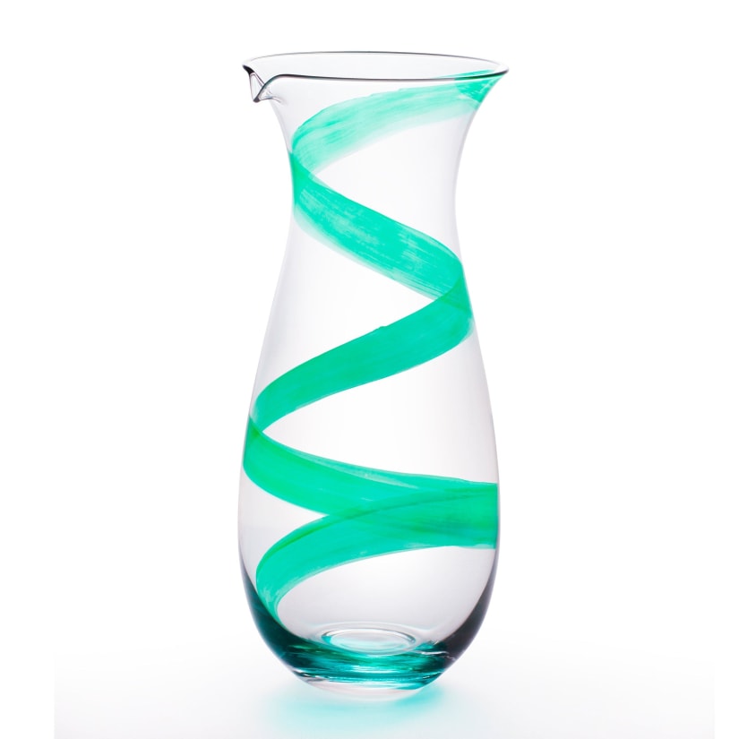 Hand-Painted Color Swirl Glass Carafe - (Teal)