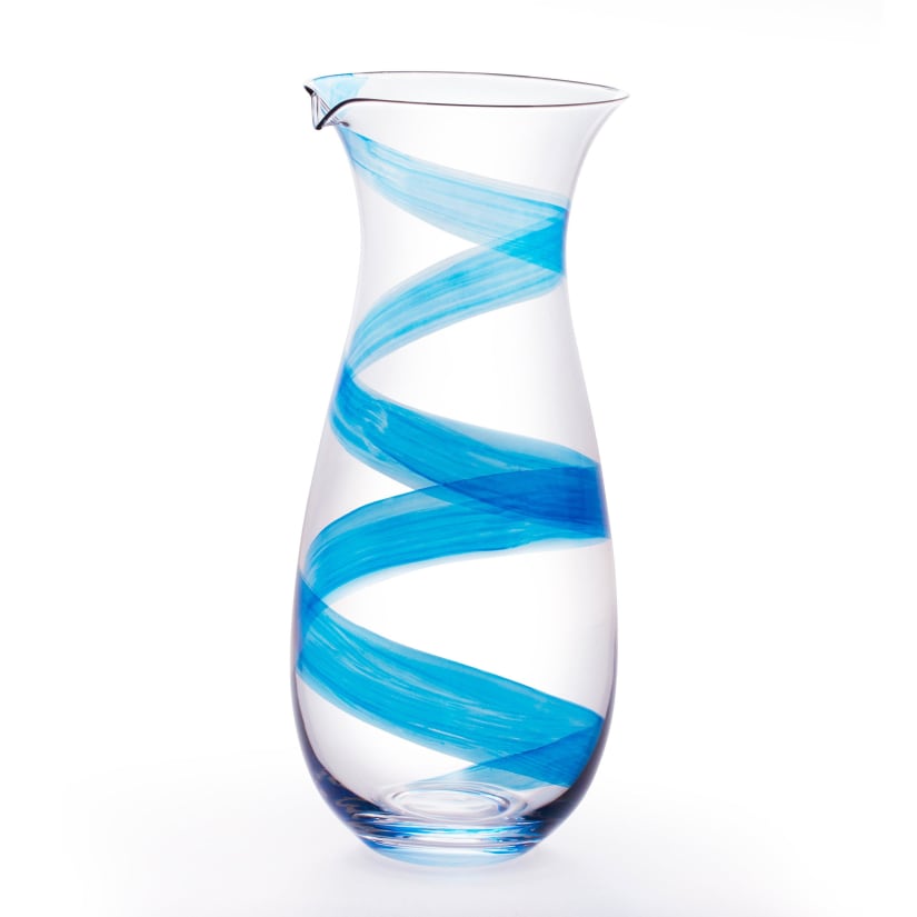 Hand-Painted Color Swirl Glass Carafe - (Blue)