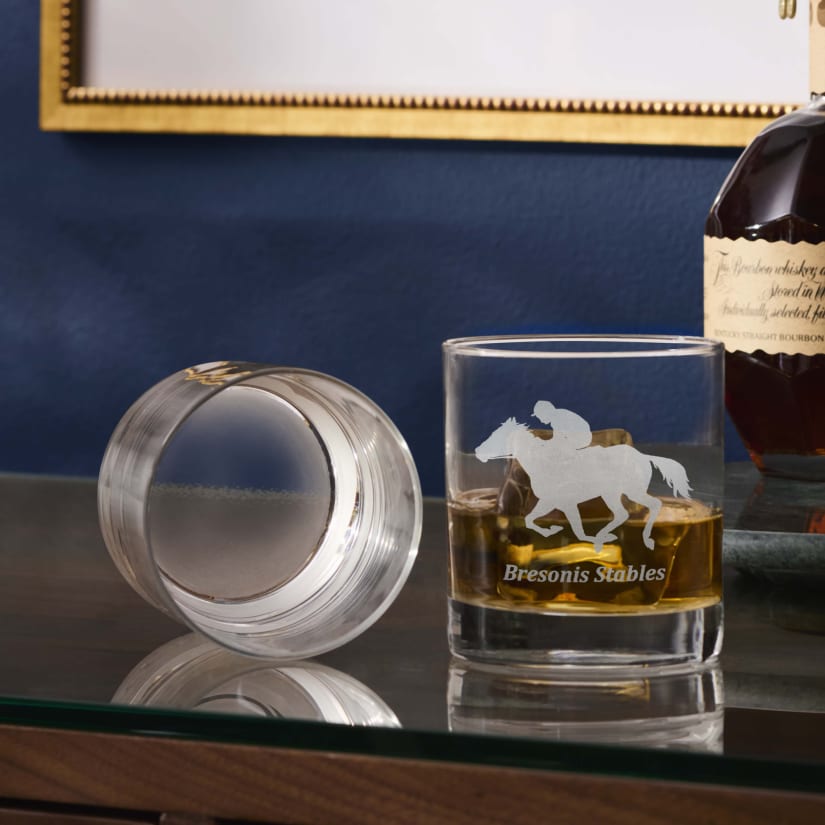 Personalized Rocks Glasses with Frosted Etched Set of 2 -Stables Design