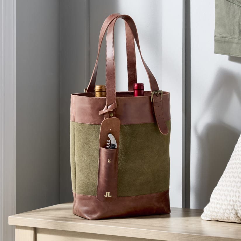 Personalized Wine Enthusiast Full Grain Buffalo Suede and Leather 2 ...