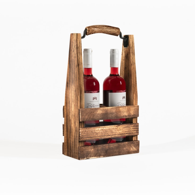 Handcrafted Wooden 2-Bottle Wine Carrier With Naturally Shed Antler Handle
