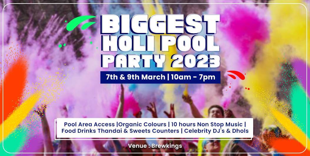 Biggest Pool Holi Rooftop Party 2023 at Brew Kings Pub, Brewery and ...