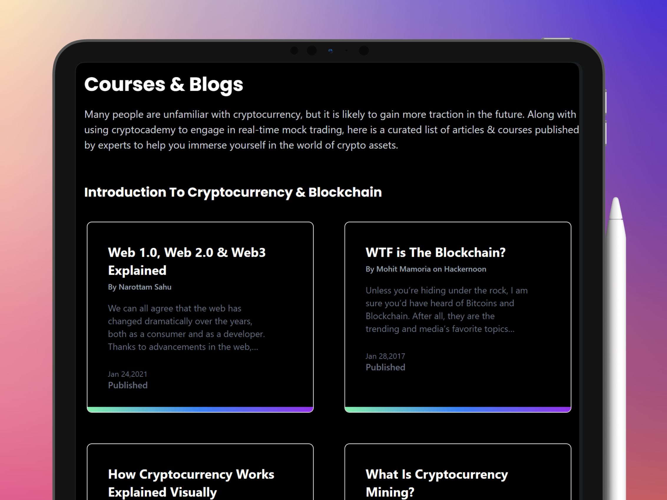 Introducing Cryptocademy: A real time virtual crypto trading simulator ...
