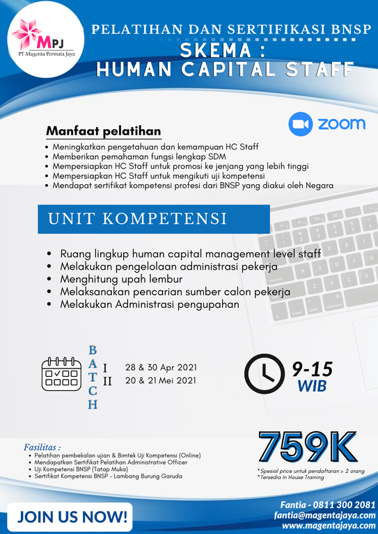 Pelatihan dan Sertifikasi BNSP : Human Capital Staff | PasarTrainer