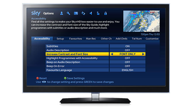 Sky Help: Set up Sky TV accessibility settings in your Sky Guide