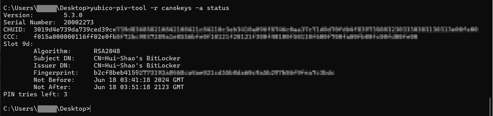 Canokey PIV 应用之 Bitlocker 磁盘加密 | Hui-Shao's Blog