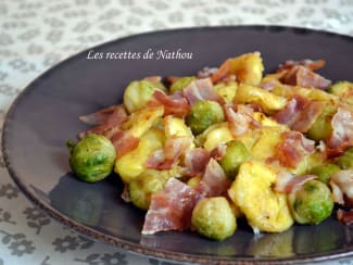 Stoemp aux choux de Bruxelles, aux lardons et à la moutarde - Recette ...