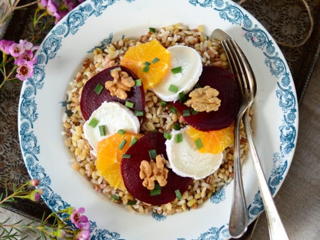 Salade de betterave rouge, céréales et orange - Recette par Tangerine Zest