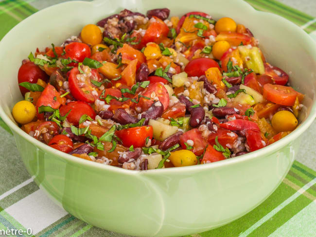 Salade de haricots rouges, sarrasin, tomates et concombre - Recette par ...