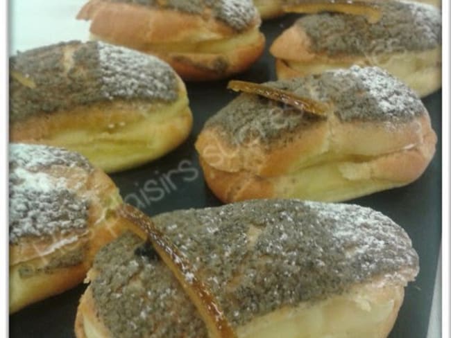 Mini-éclairs au yuzu et praliné de sésame noir - Recette par gaetanR