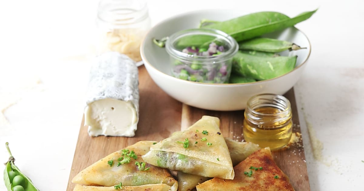 Samoussa fromage de chèvre AOP, petits pois, amandes et miel : recette ...