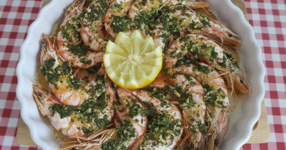 Gambas au four sauce persillade citronnée à l'ail et vin blanc ...