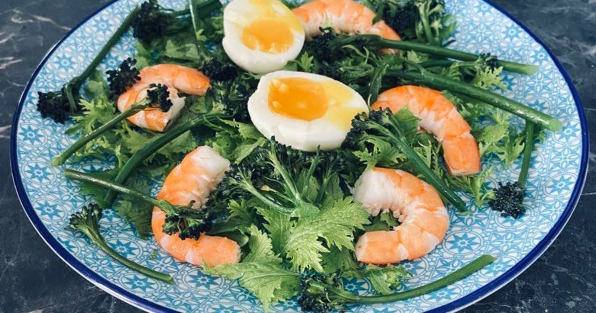 Recette Salade de chou wasabino aux crevettes et brocolis violets