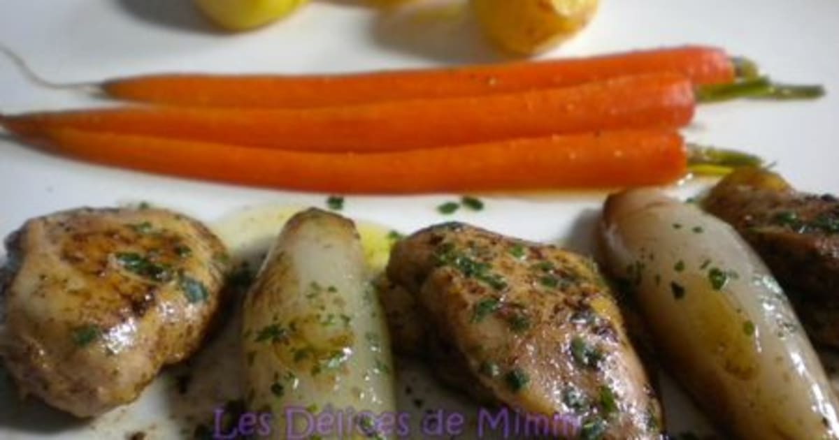 Filets de cailles au Xérès, échalotes caramélisées et carottes glacées ...