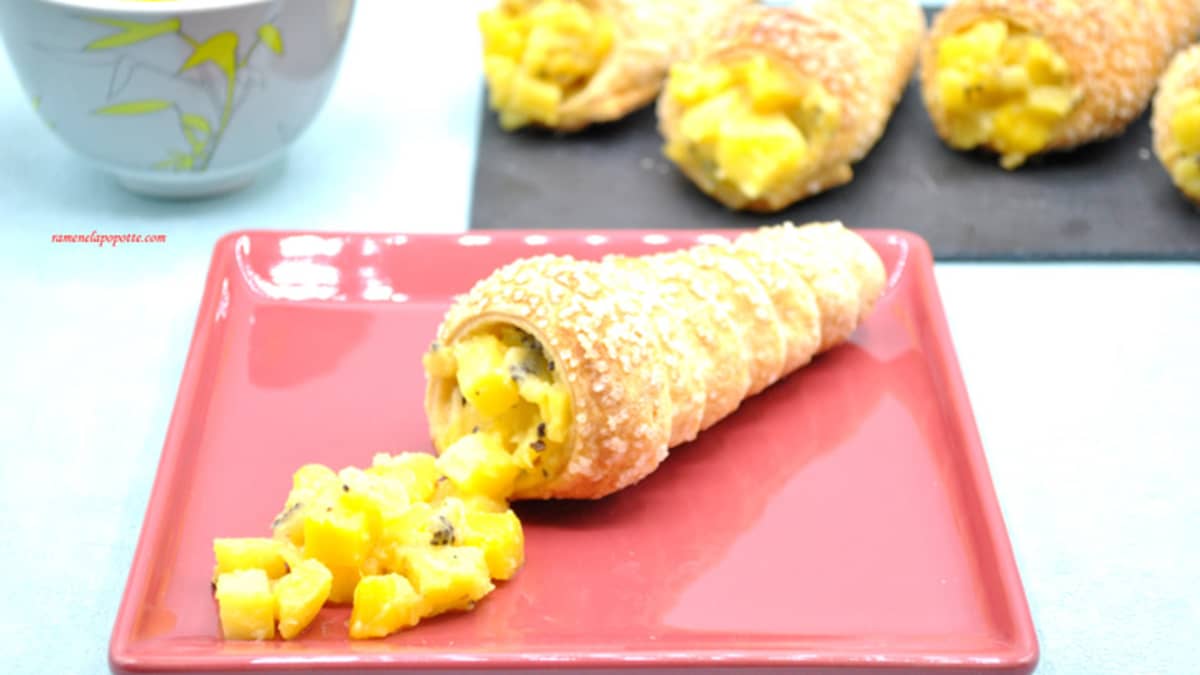 Cornets aux fruits exotiques (ananas, mangue...) et poivre de timut ...