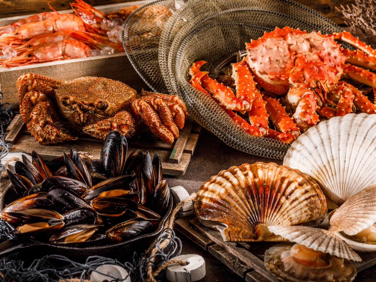 Fruits de mer - Coquillages, mollusques et crustacés en cuisine