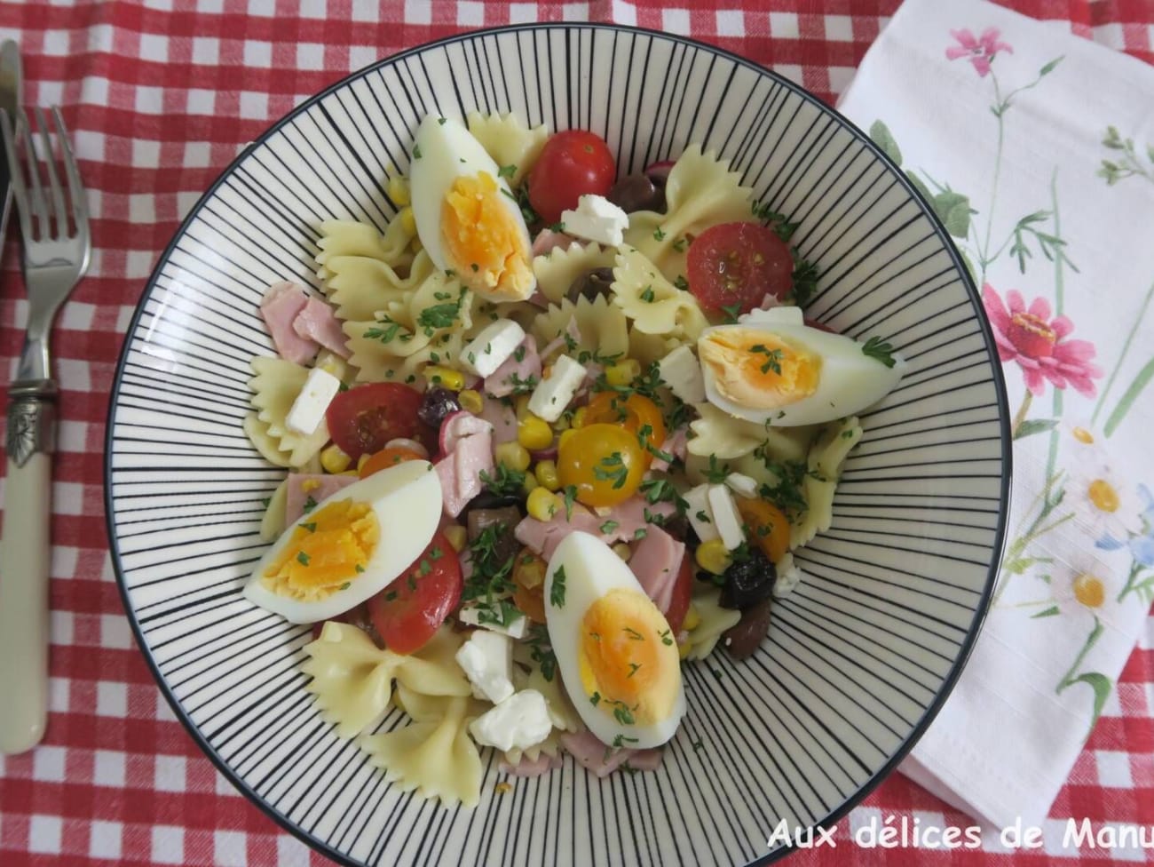 Salade de pâtes complète et gourmande - Recette par auxdelicesdemanue