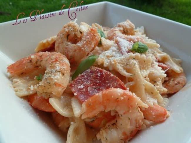 Pâtes Crevettes et Chorizo - Recette par Les Plaisirs de Céline