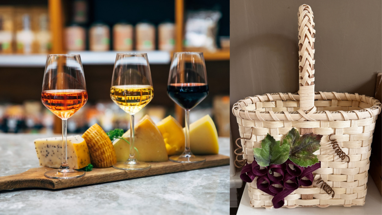 Fine Wines in a Hand-Made Wine Basket